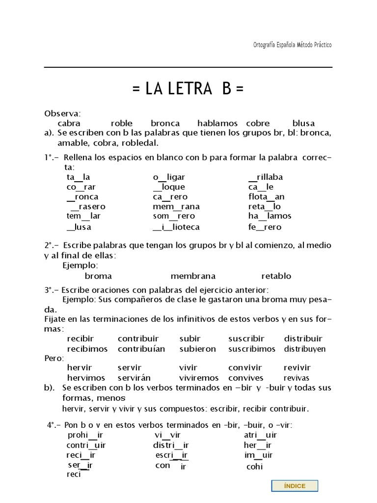 Ejercicios de Ortografía con B y V | PDF | Verbo