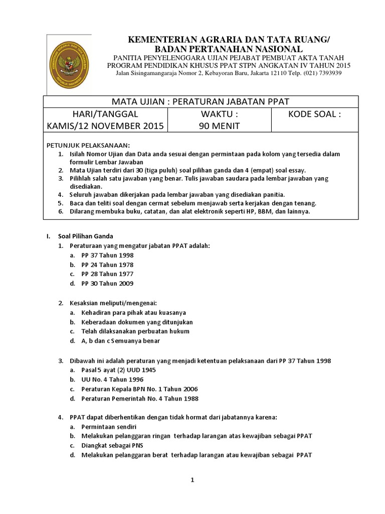 Soal Latihan PJ PPAT | PDF