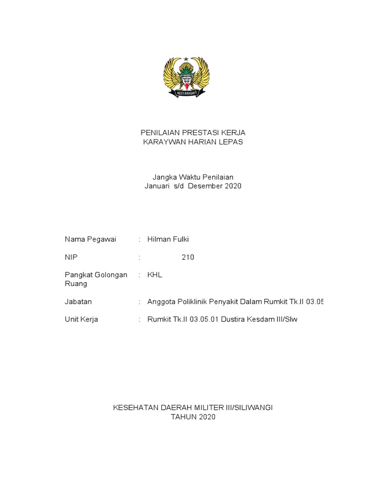 Laporan Evaluasi Kinerja Karyawan Lepas Rumkit Tk.II 03.05.01 Dustira ...