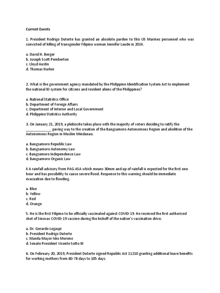 Current Events | PDF | Philippines | Rodrigo Duterte
