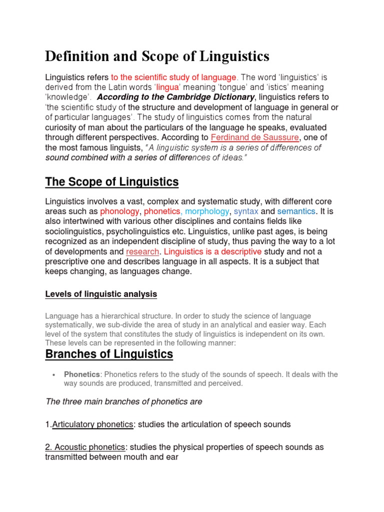 Definition and Scope of Linguistics | PDF | Linguistics | Word