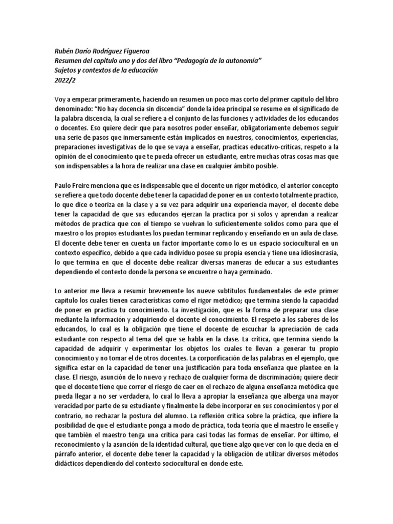 Resumen Capitulo Uno y Dos Del Libro | PDF | Método de enseñanza | Maestros