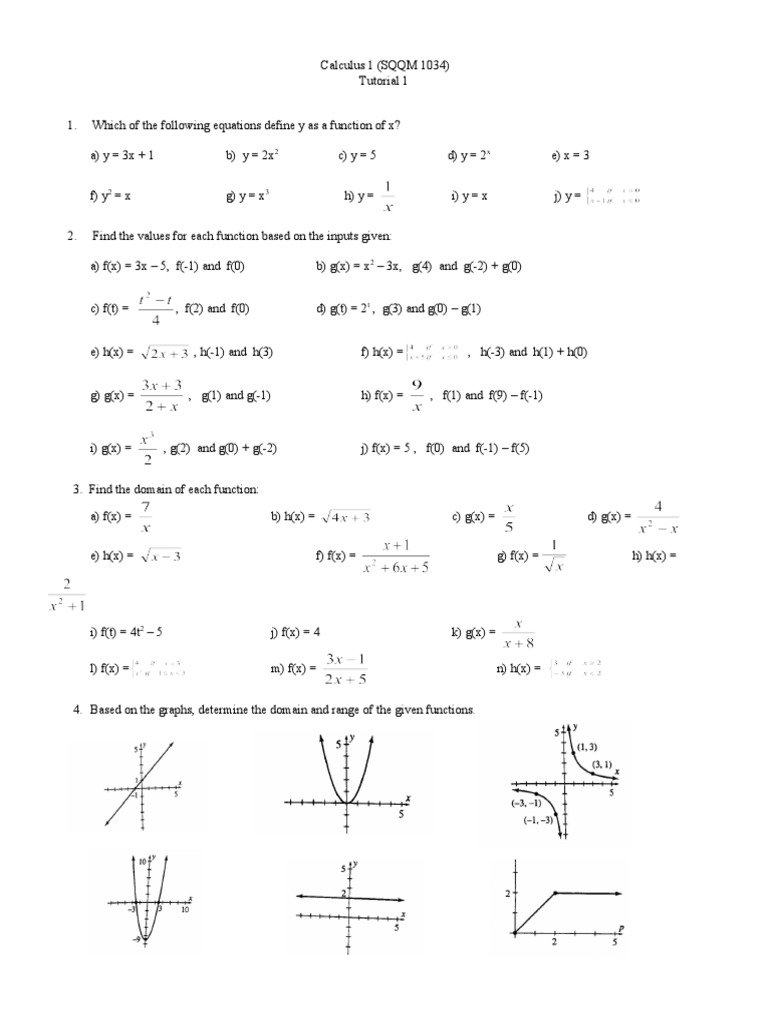 Tutorial 1 SEM A221 | PDF | Function (Mathematics) | Calculus