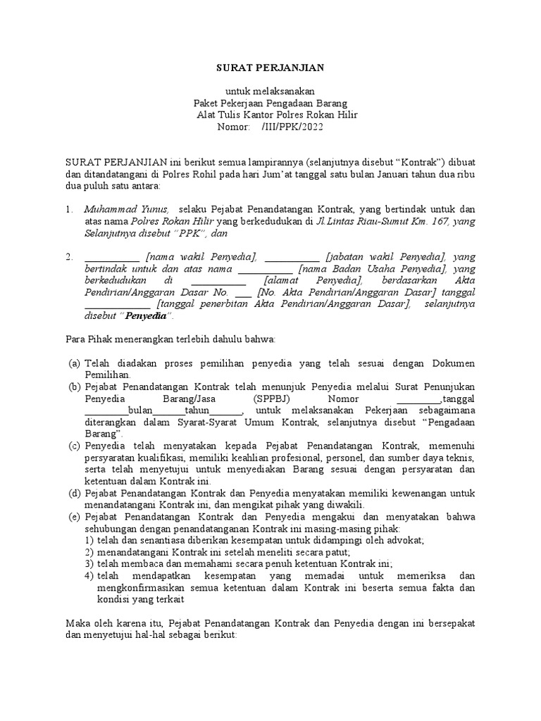 Contoh Surat Perjanjian Atk | PDF