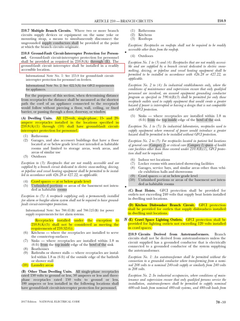 National Electrical Code (2017) - GFCI & AFCI | PDF | Electrical Wiring ...