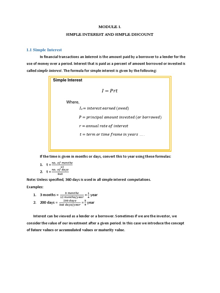 Calculating Simple Interest, Future Values, and Loan Repayments | PDF ...