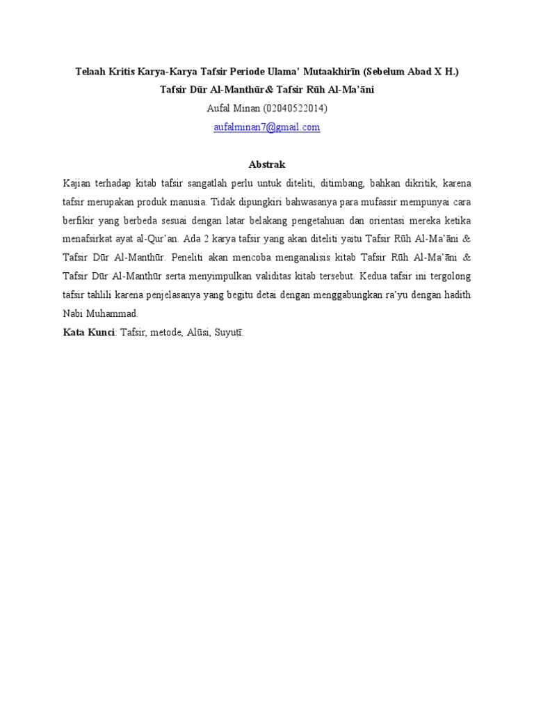 Telaah Kritis Karya Alusi Dan Dur Al Manthur | PDF