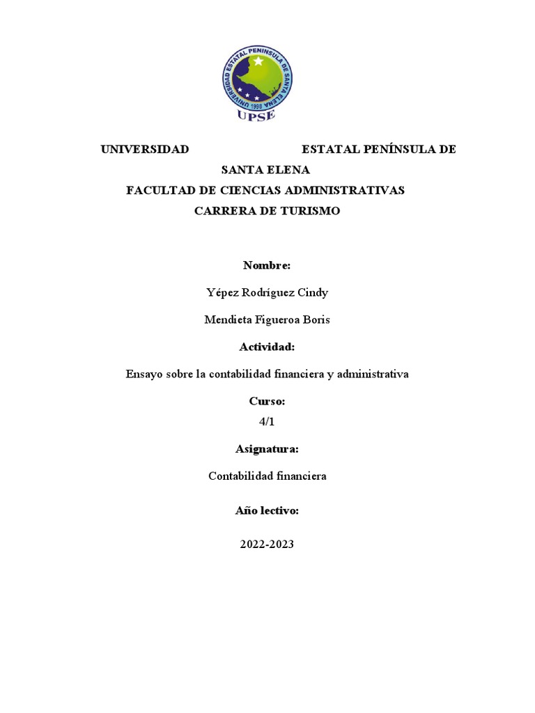 Ensayo Sobre La Contabilidad Financiera y Administrativa-17 de Noviembre Del 2022 | PDF ...
