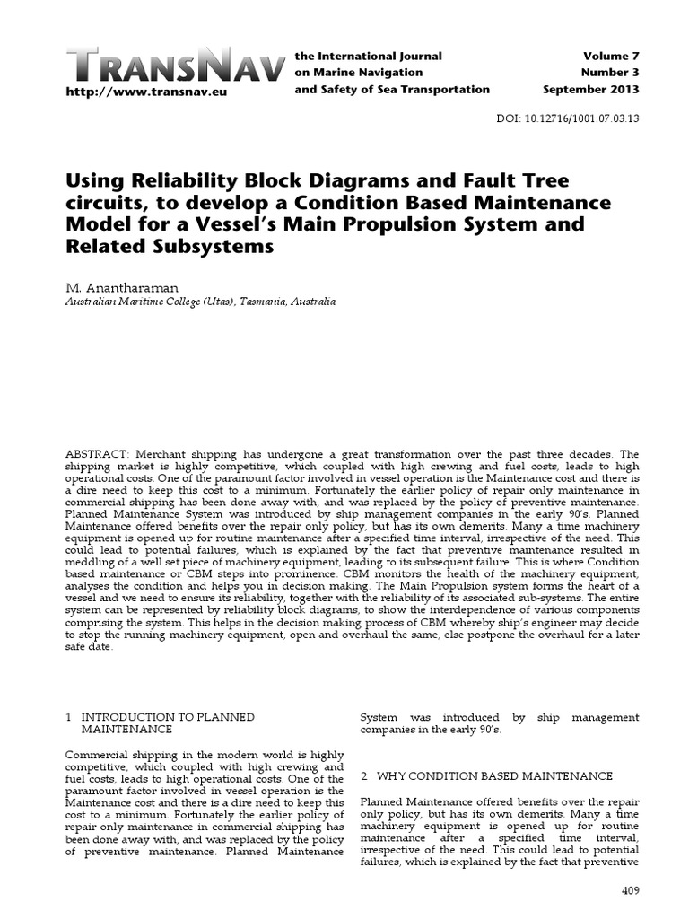 Using Reliability Block Diagrams and Fault Tree Circuits, To Develop A Condition Based ...