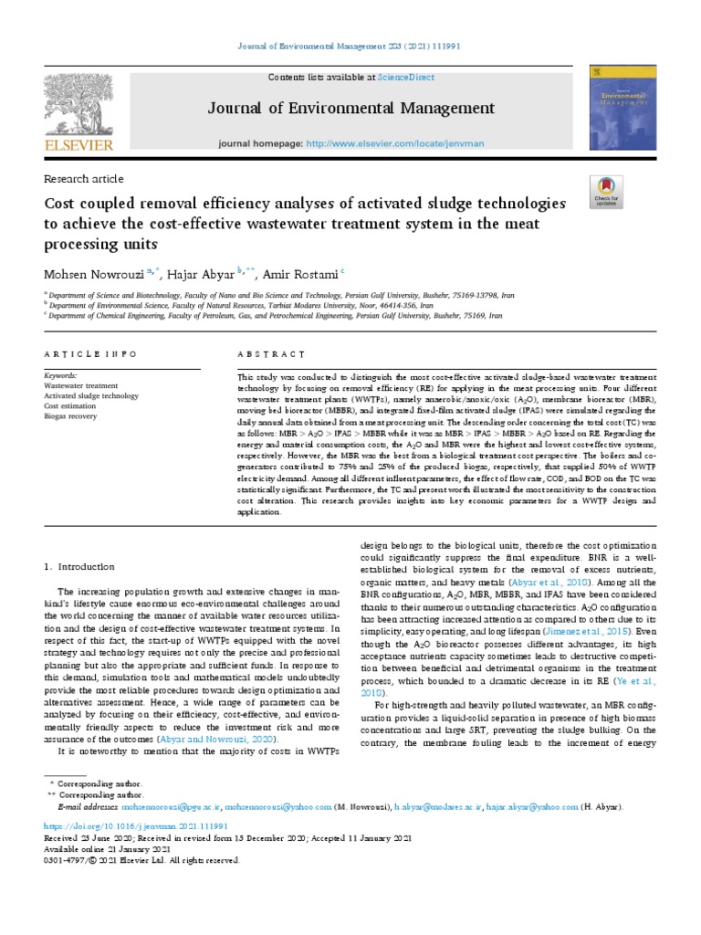 Cost Coupled Removal Efficiency Analyses of As Technologies To Achieve The Cost-Effective WWT ...