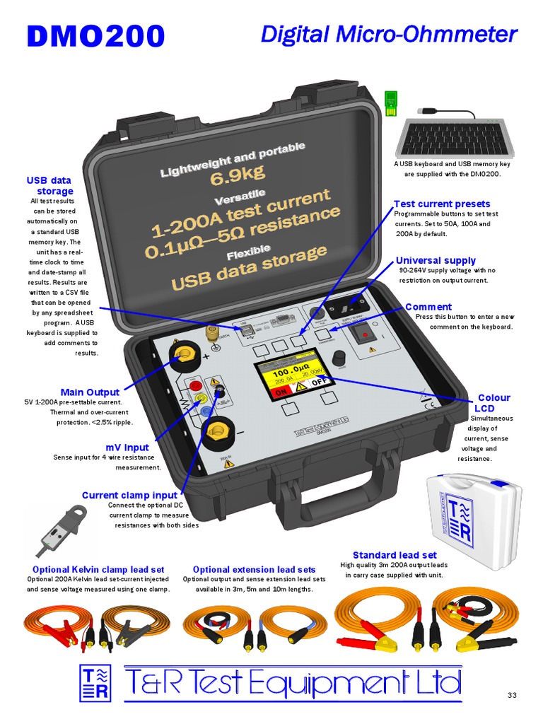 T R Dmo200 Digital Micro Ohmmeter Datasheet | PDF | Usb | Computer Keyboard