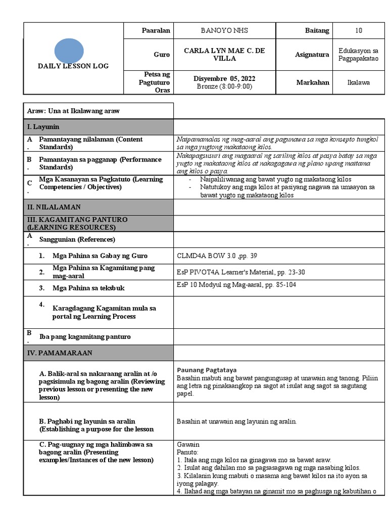 EsP10 Q2 W5 Day1 | PDF