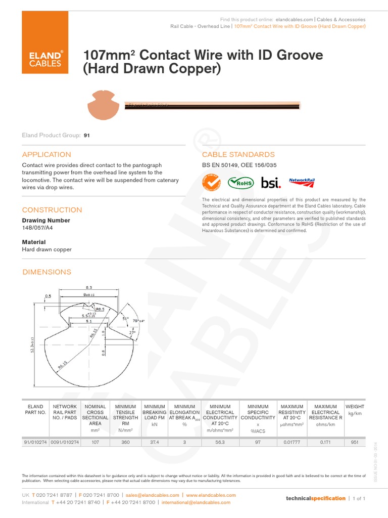 107mm2 Contact Wire Id Groove Hard Drawn Copper | PDF | Electrical ...