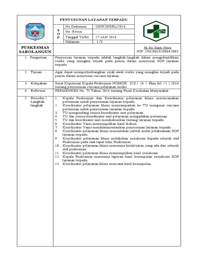 Sop Penyusunan Layanan Terpadu | PDF