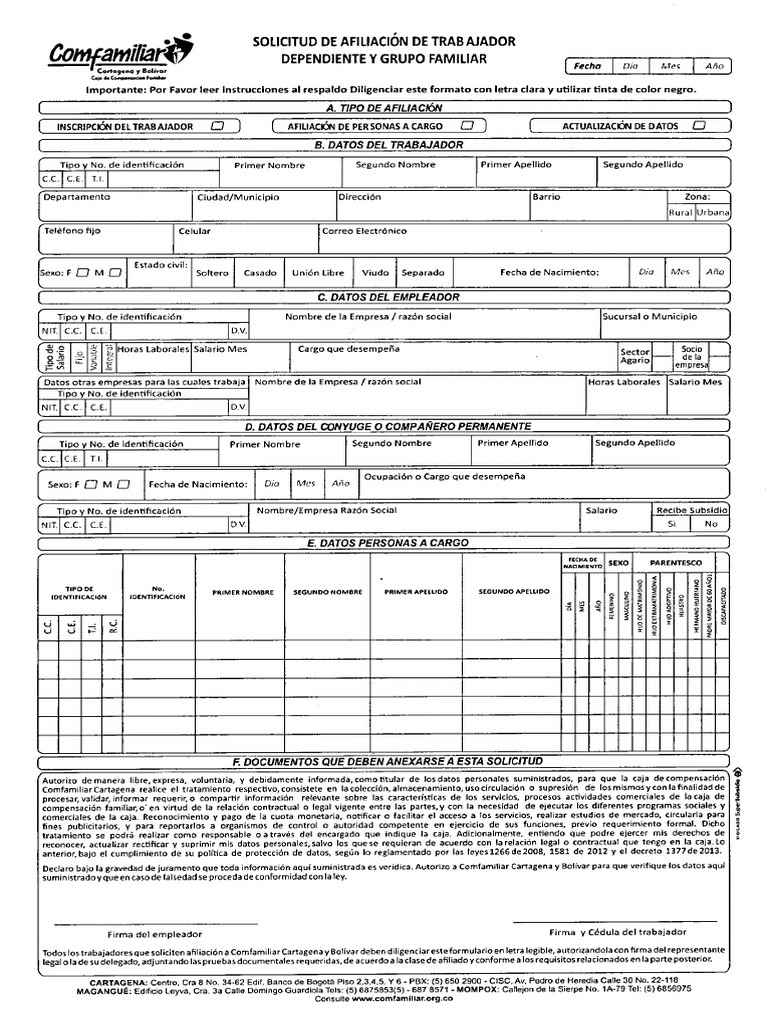 Formato Comfamiliar | PDF