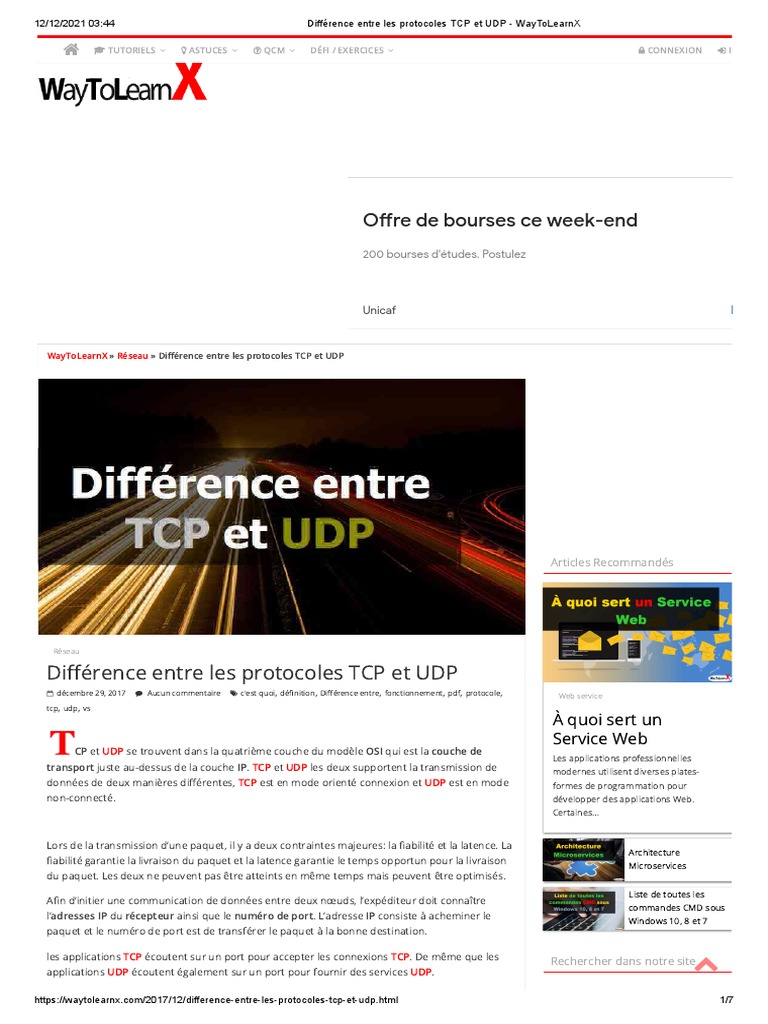 Différence Entre Les Protocoles TCP Et UDP - WayToLearnX - Copie | PDF ...