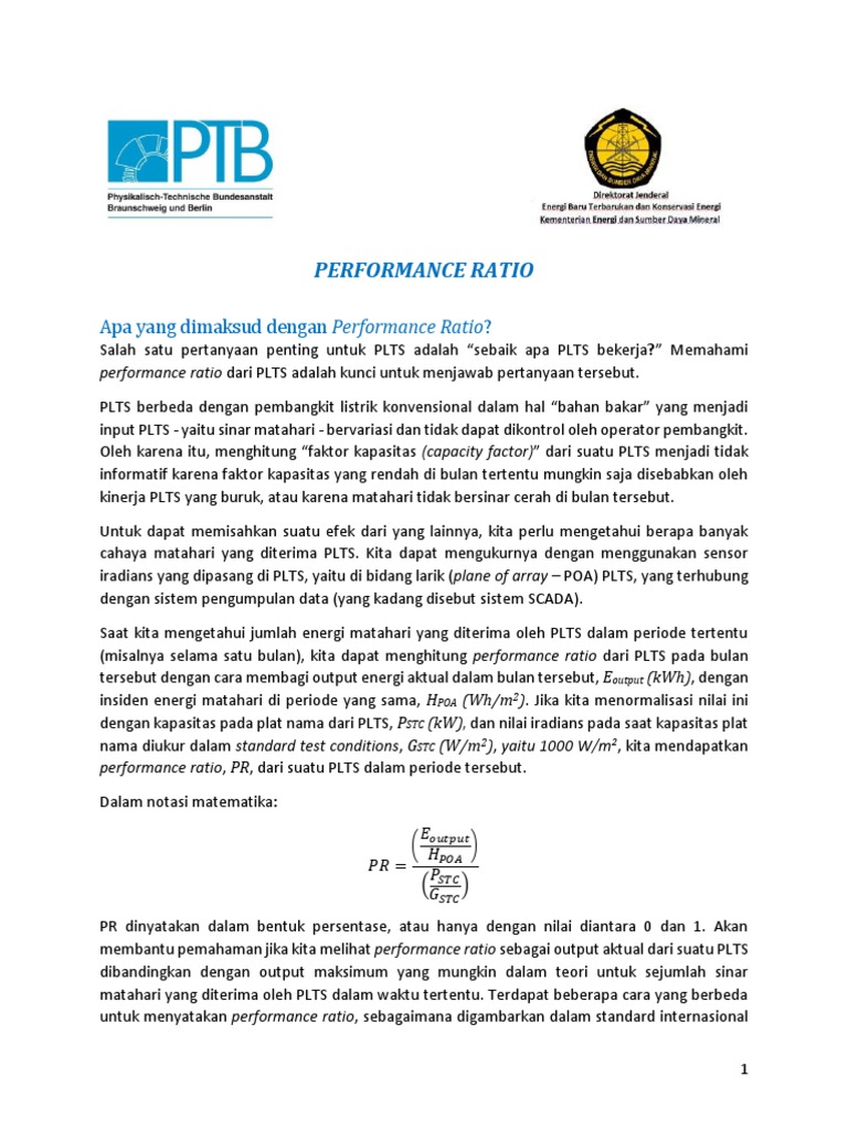 Performance Ratio PLTS (PTB-EBTKE) | PDF