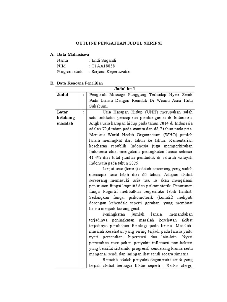 Contoh Outline Pengajuan Judul Skripsi | PDF