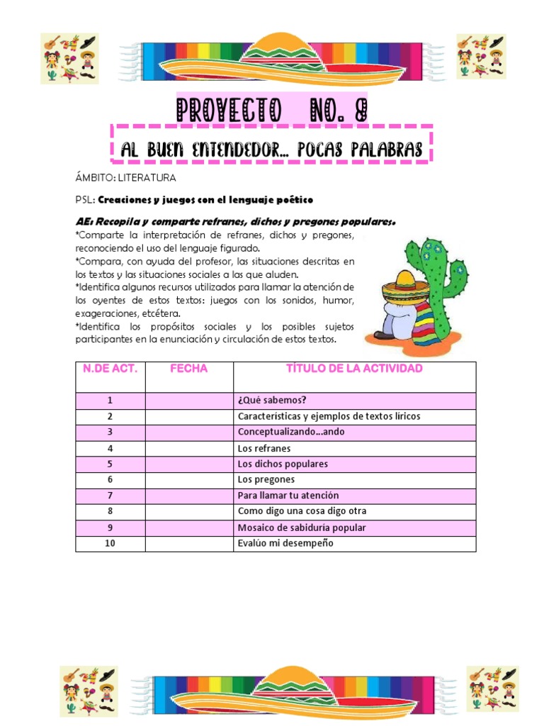 espanol-1-proyecto-8-al-buen-entendedor-pocas-palabras trayecto 7 literatura | PDF | Canciones ...