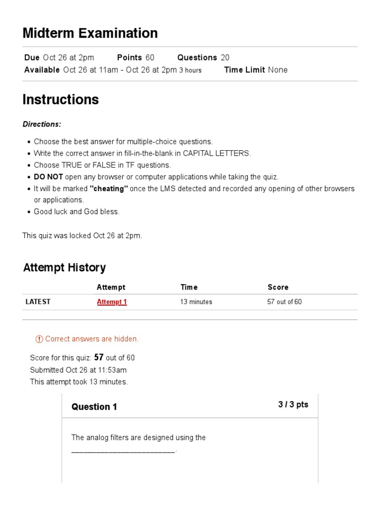 Midterm Examination NCP 4103 Digital Signal Processing Laboratory | PDF | Applied Mathematics ...