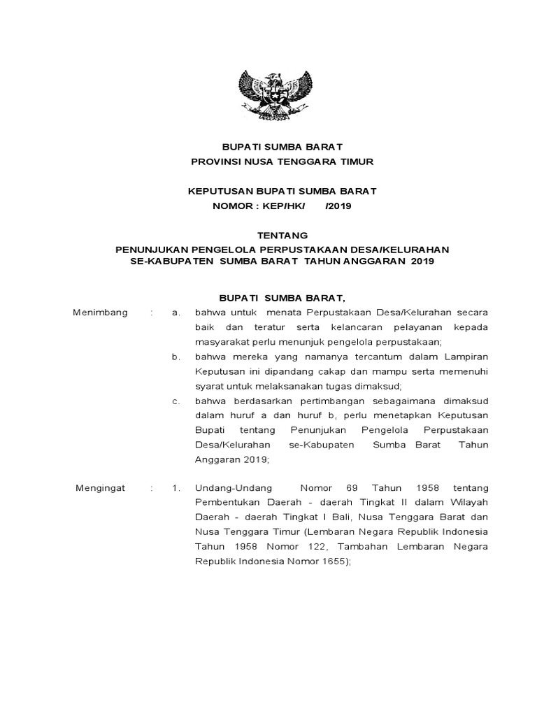 SK Pengelola Perpus Desa-Kelurahan 2019 | PDF
