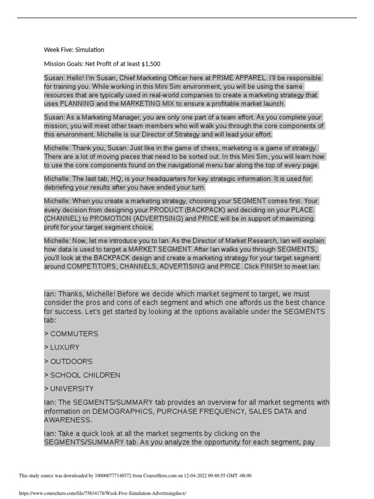 Week Five Simulation Advertising | PDF | Retail | Marketing