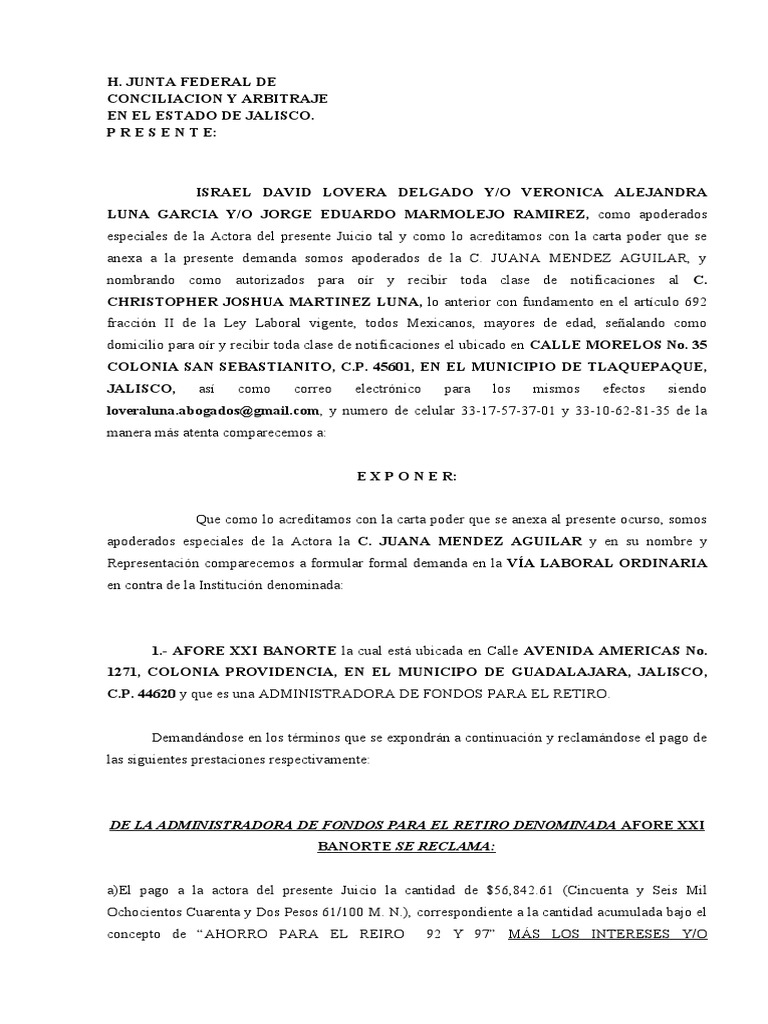 Demanda de Devolución SAR 92-97 AFORE | PDF | Justicia | Crimen y violencia