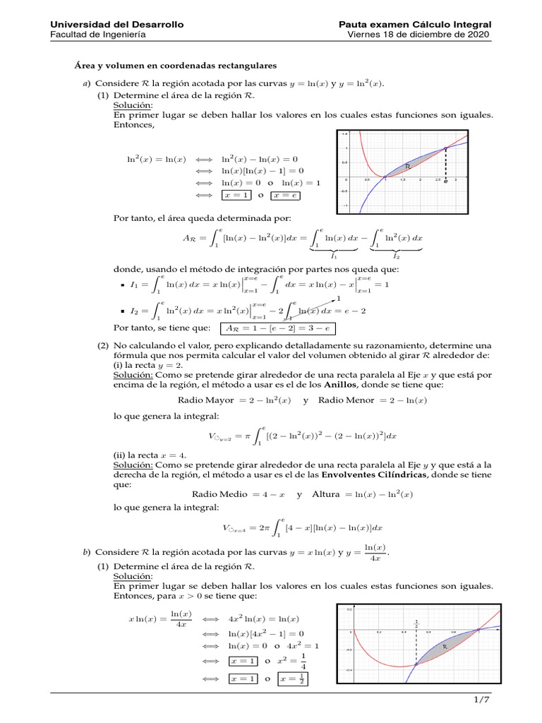 Pauta Examen Cálculo Integral 2020-2 (Sin Puntajes Parciales, para ...