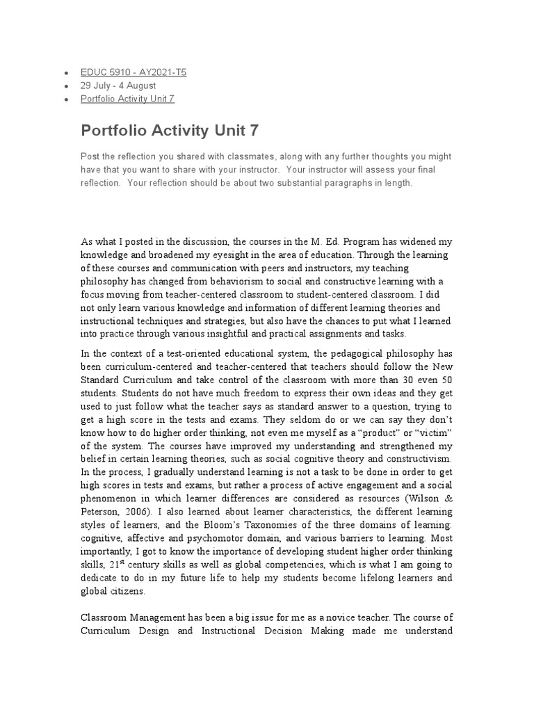Portfolio Activity Unit 7 | PDF | Learning | Curriculum
