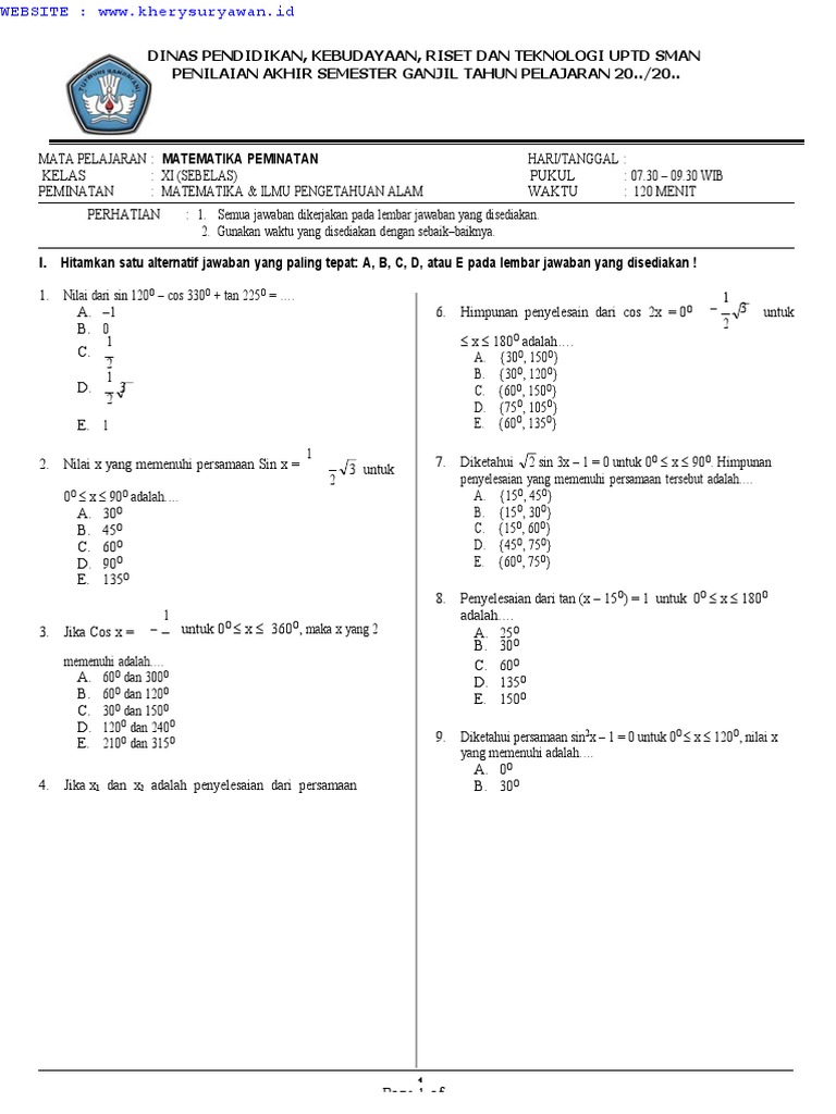 SOAL PAS MINAT KELAS XI K13 - WWW - Kherysuryawan.id | PDF