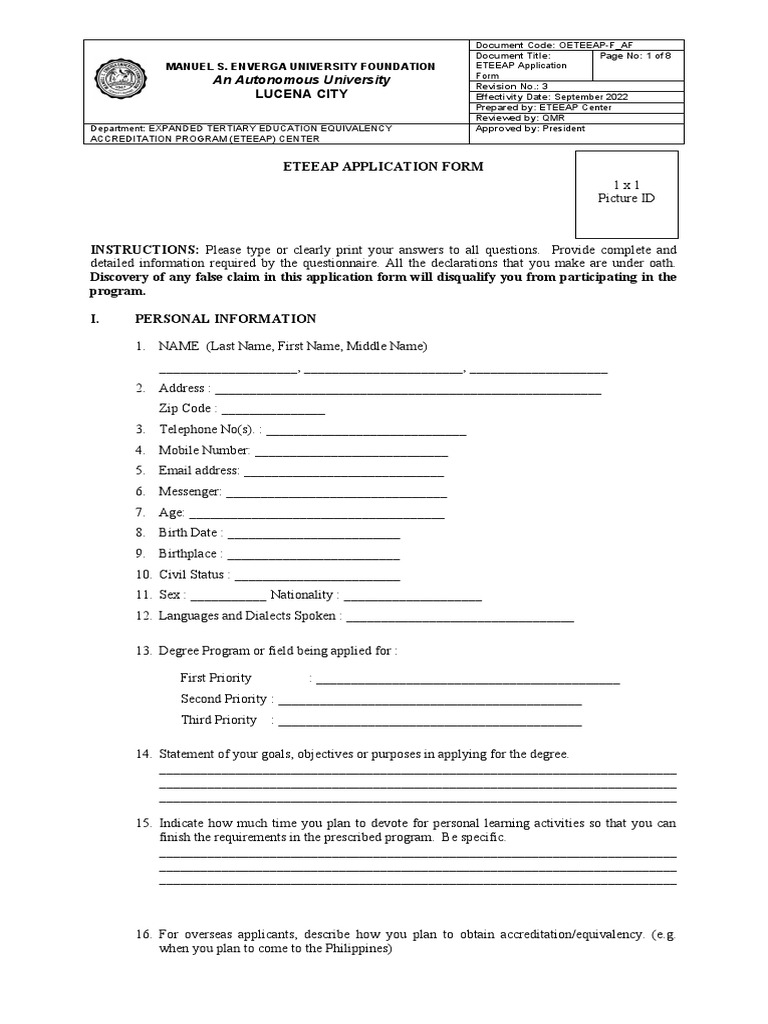 Mseuf Eteeap Application Form | PDF | Academic Degree | Educational ...