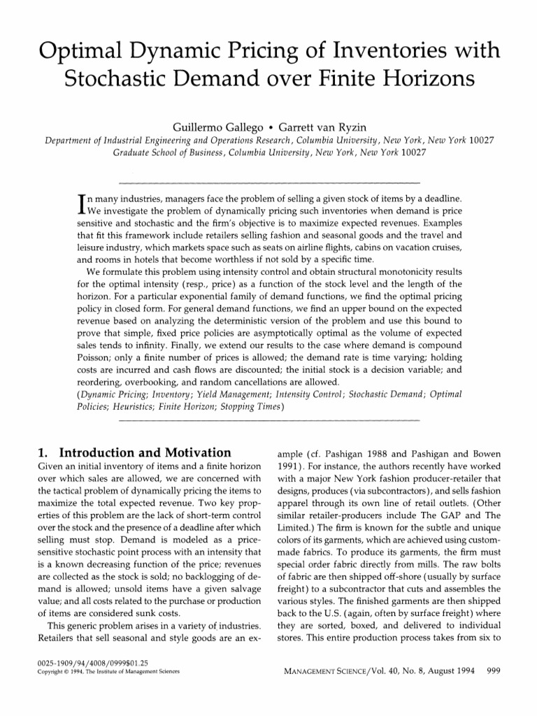 Vanryzin Optimal Dynamic Pricing | PDF | Monopoly | Mathematical Optimization
