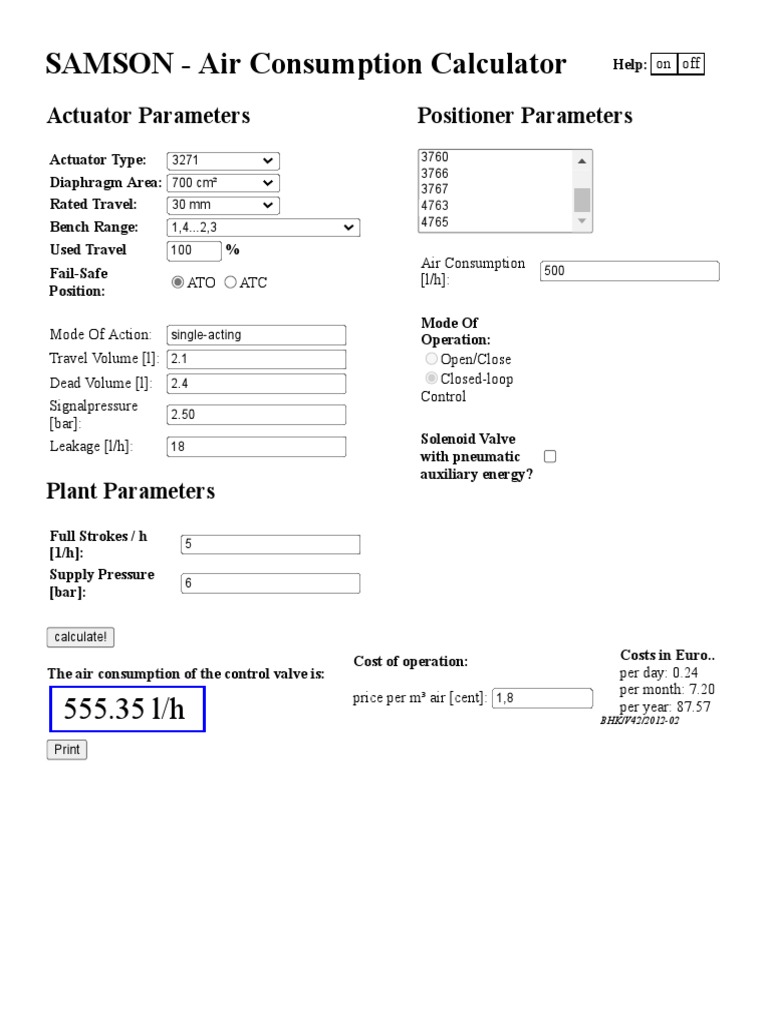 SAMSON - Air Consumption Calculator | PDF