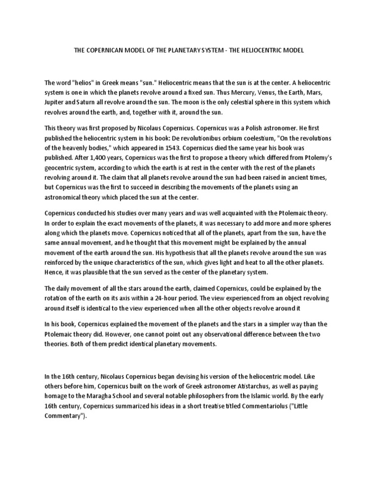 The Copernican Model of The Planetary System | PDF | Heliocentrism ...