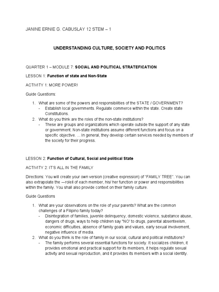 UCSP Quarter 2 Module 7-12 | PDF | Family | Internet