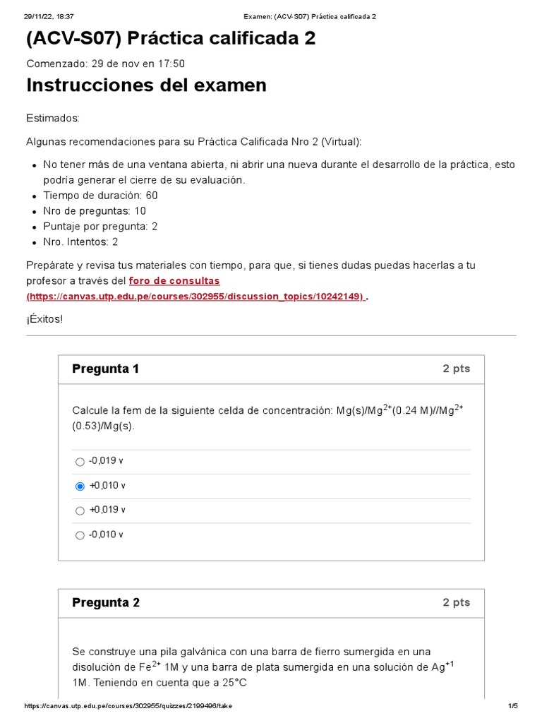 Examen - (ACV-S07) Práctica Calificada 2 | PDF