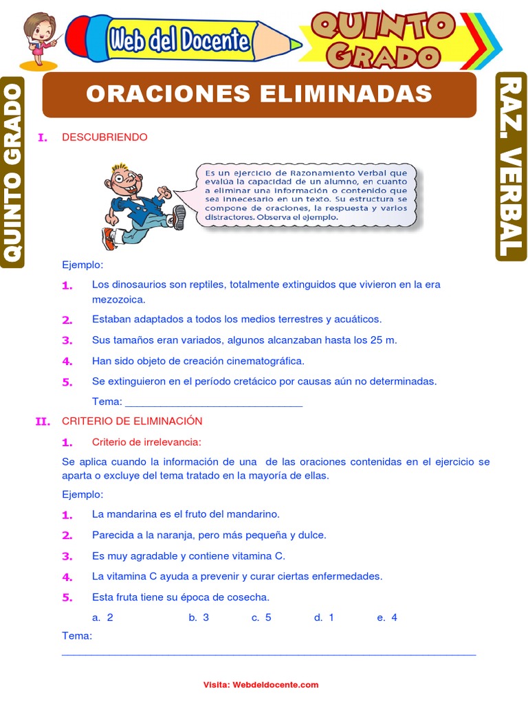 Oraciones-Eliminadas-para-Quinto-Grado-de-Primaria | PDF | Impresionismo | Vitamina
