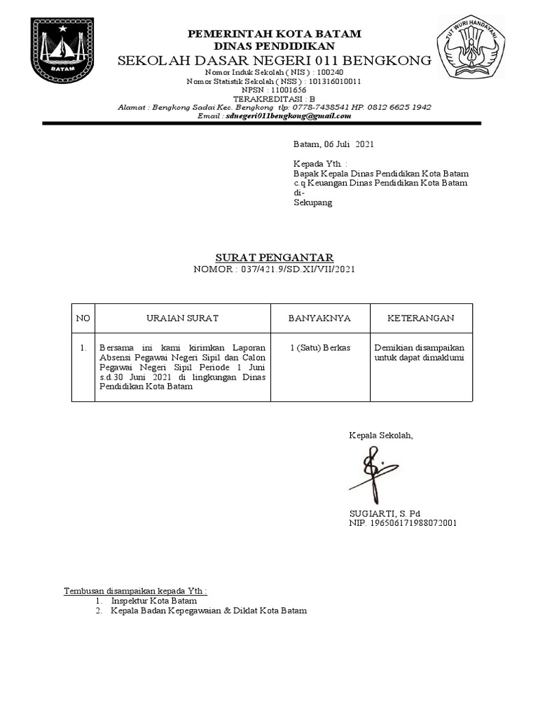 Surat Absen dan Izin Belajar SDN 011 | PDF
