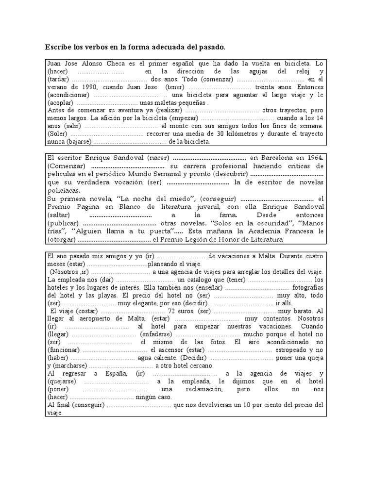 Verbos en pasado para completar textos | PDF