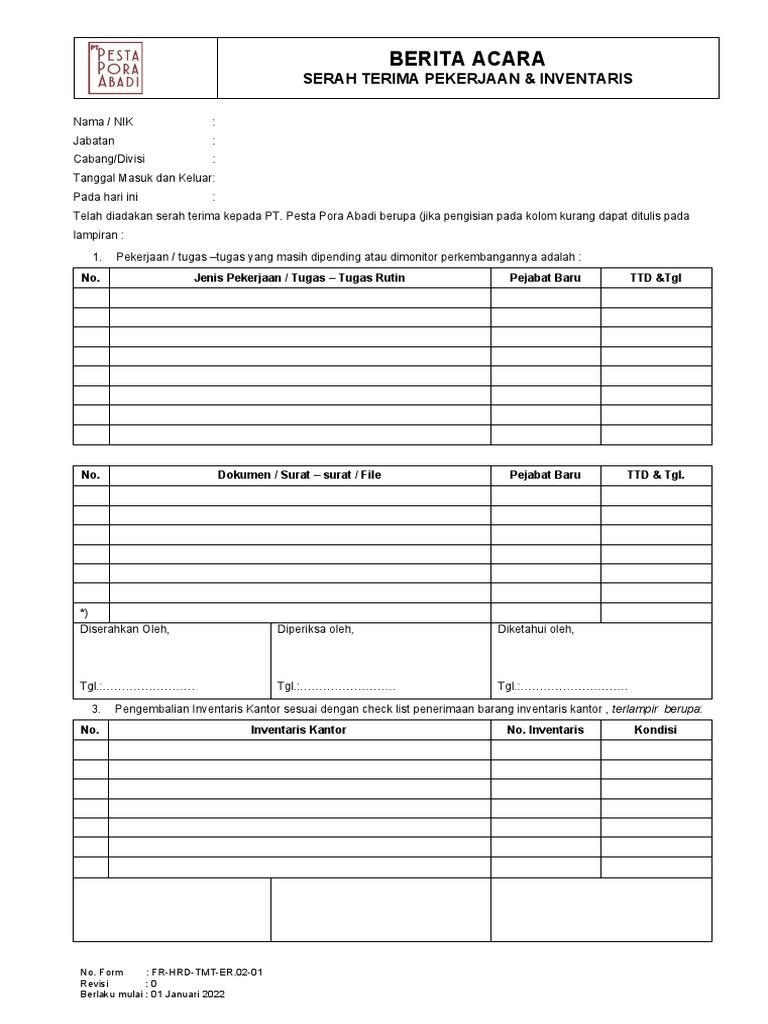 Form Ba Serah Terima Pekerjaan. | PDF