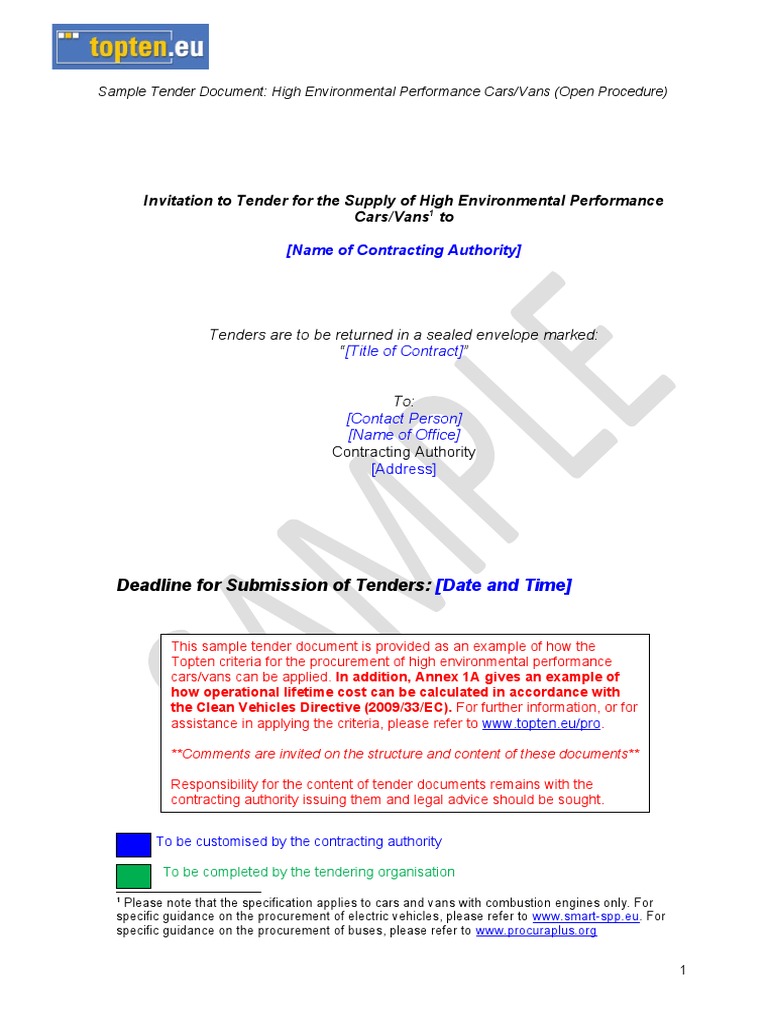 Sample Tender Document Cars and Vans - July 2011 | PDF | Fuel Economy ...