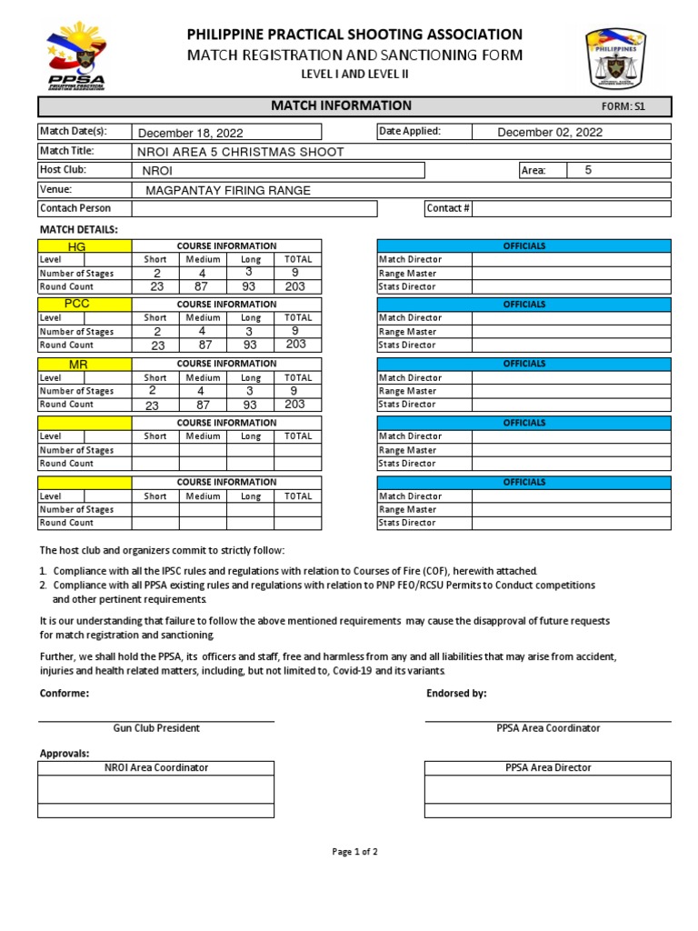 Match Registration and Sanctioning Form: Philippine Practical Shooting Association | Download ...