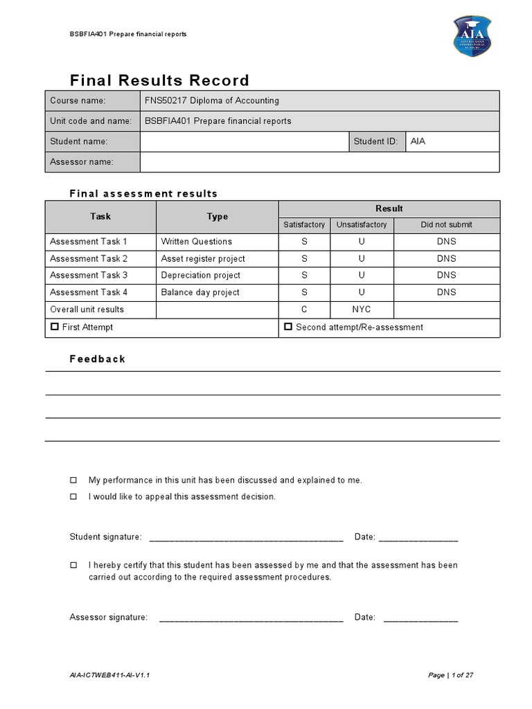 BSBFIA401 Prepare Financial Report | PDF