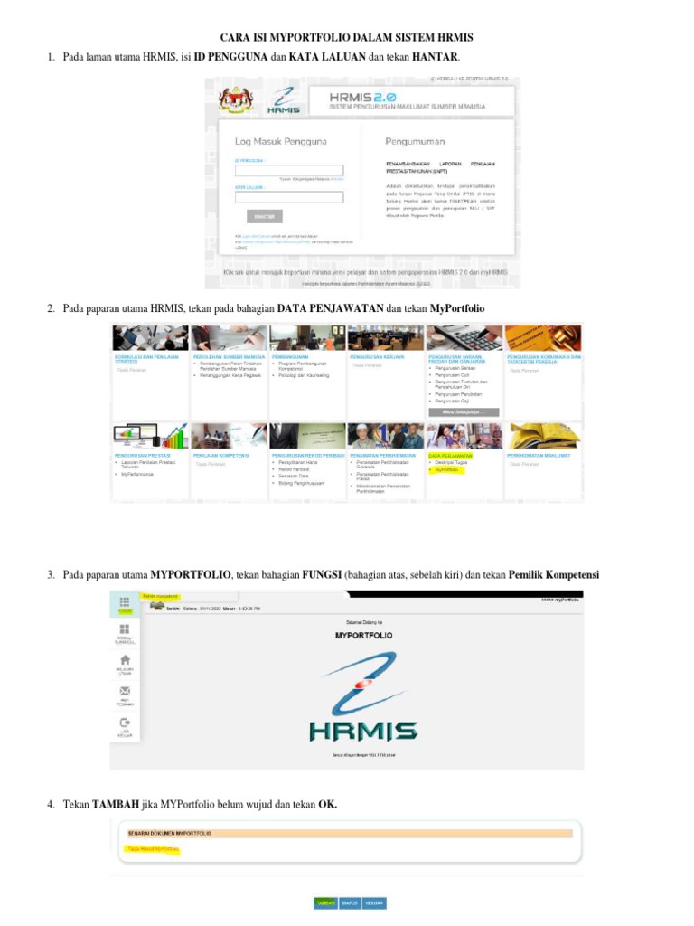 Cara Isi Myportfolio Dalam Sistem Hrmis | PDF