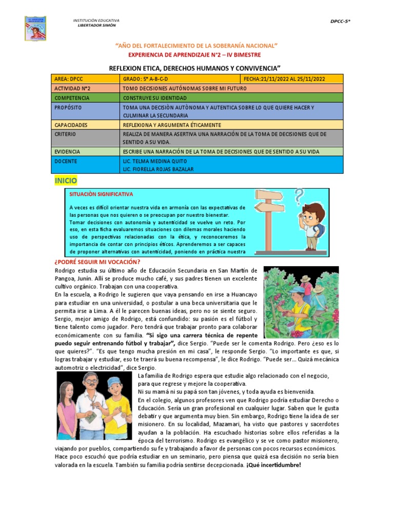ACTIVIDAD N° 2- EXP. 2-IVBIMESTRE -DPCC-5° | PDF