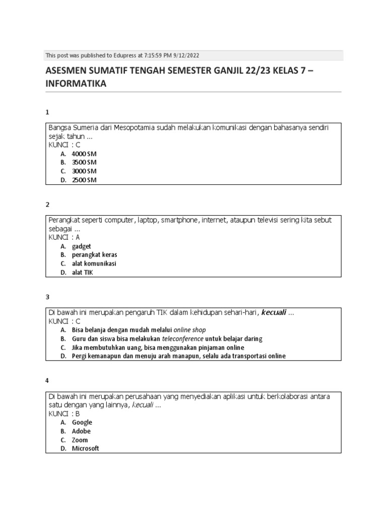 Asts Informatika Kelas 7 | PDF
