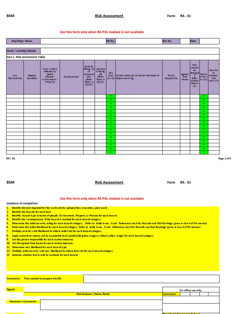 Risk Assessment Form RA-01 Guide | PDF | Risk | Risk Assessment