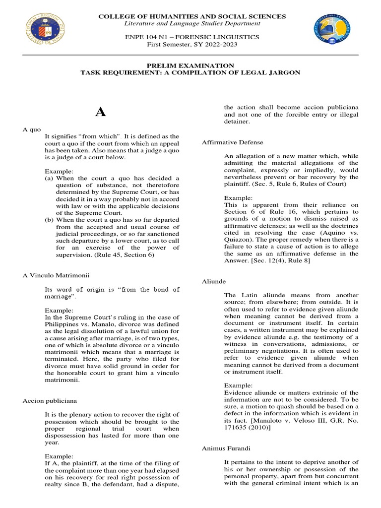 Preliminary Exam Glossary of Legal Jargons | PDF | Mortgage Law | Witness