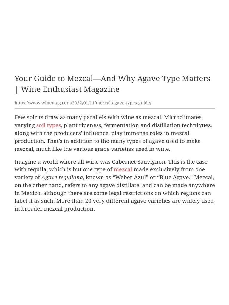 Understanding Mezcal and Agave Types | PDF | Wine | Fermented Drinks