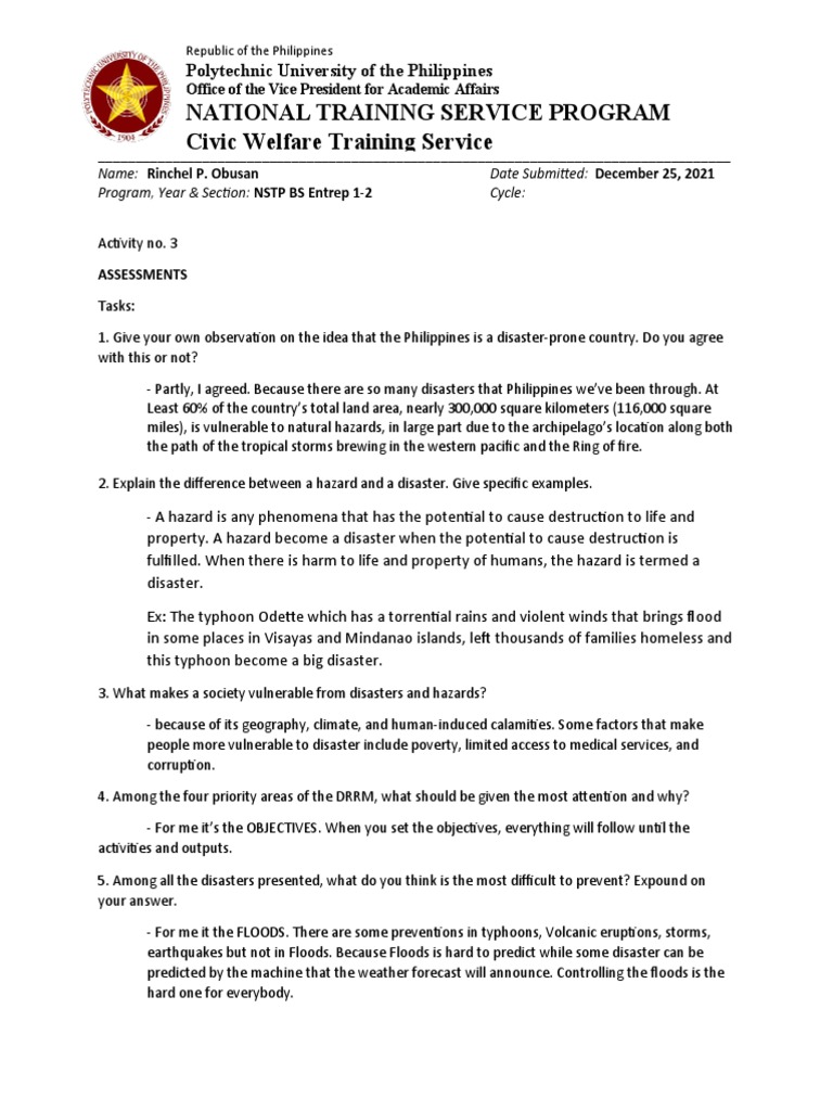 Civic Welfare Training Service 3 | PDF | Hazards | Typhoon